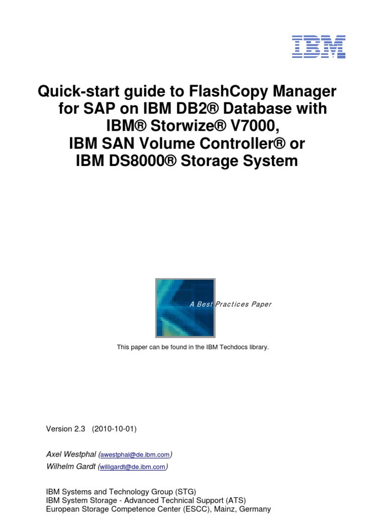Quick Start Guide To FlashCopy MGR For SAP On DB2 Storwize SVC DS8k AIX Linux v2.3 | PDF ...