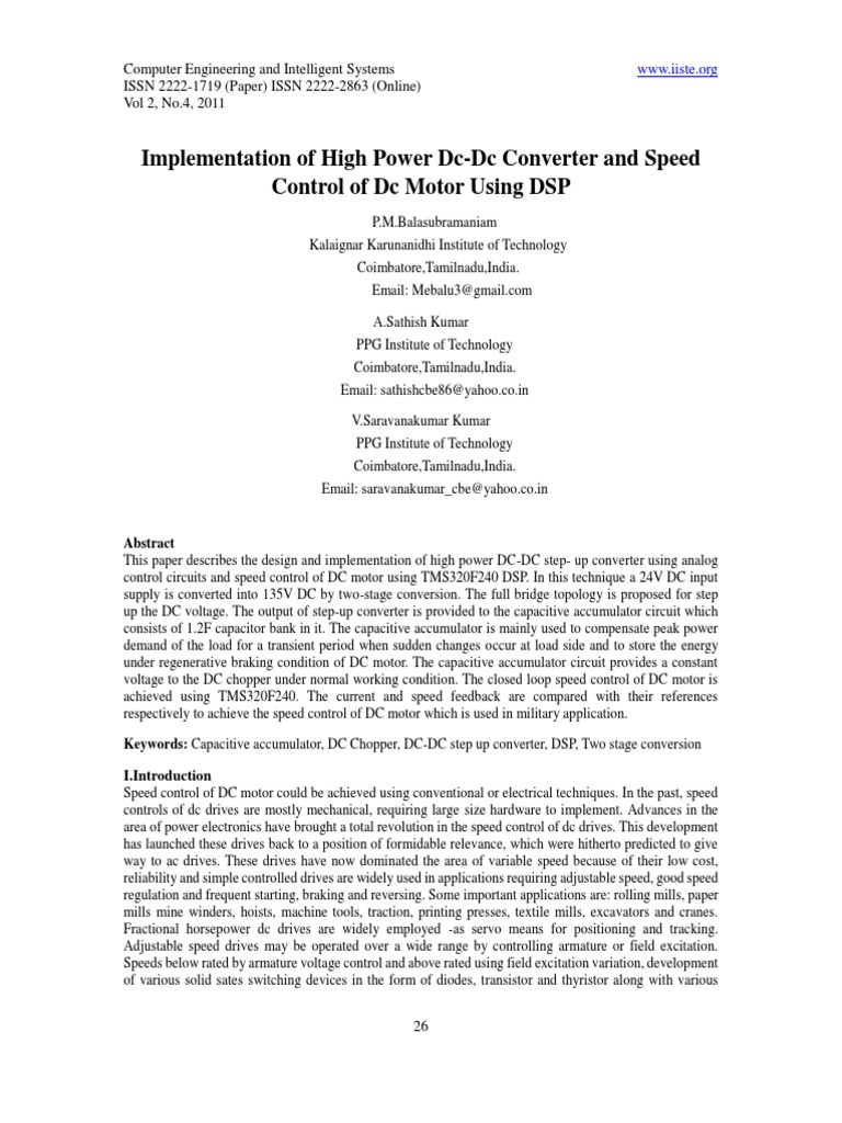 Implementation of High Power DC-DC Converter and Speed Control of DC Motor Using DSP | PDF ...