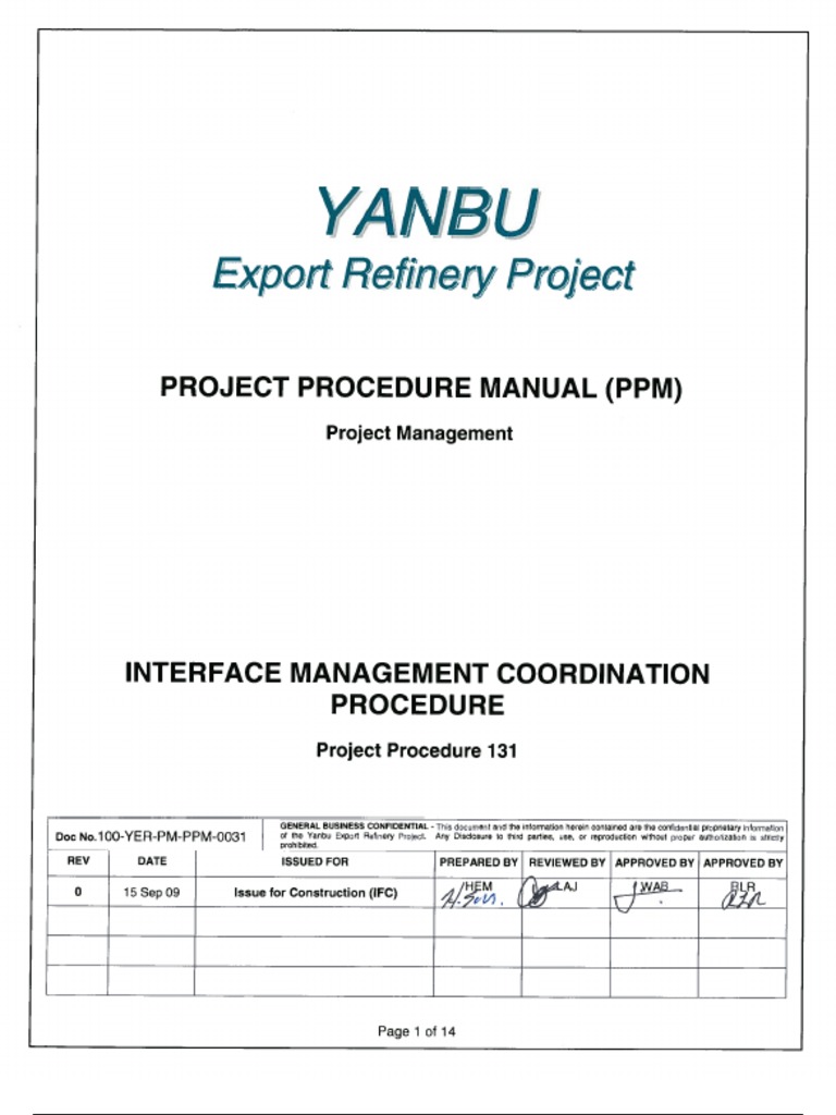 Yanbu Export Refinery Interface Management | PDF | Interface (Computing) | General Contractor