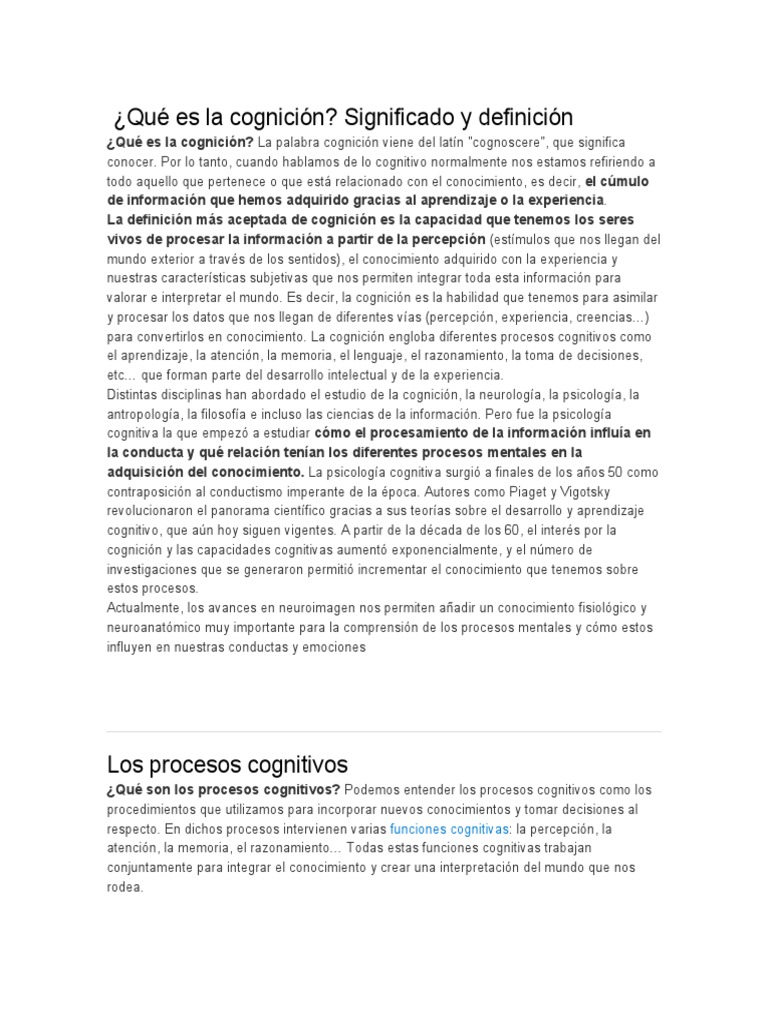 Qué Es La Cognición | Descargar gratis PDF | Memoria | Percepción