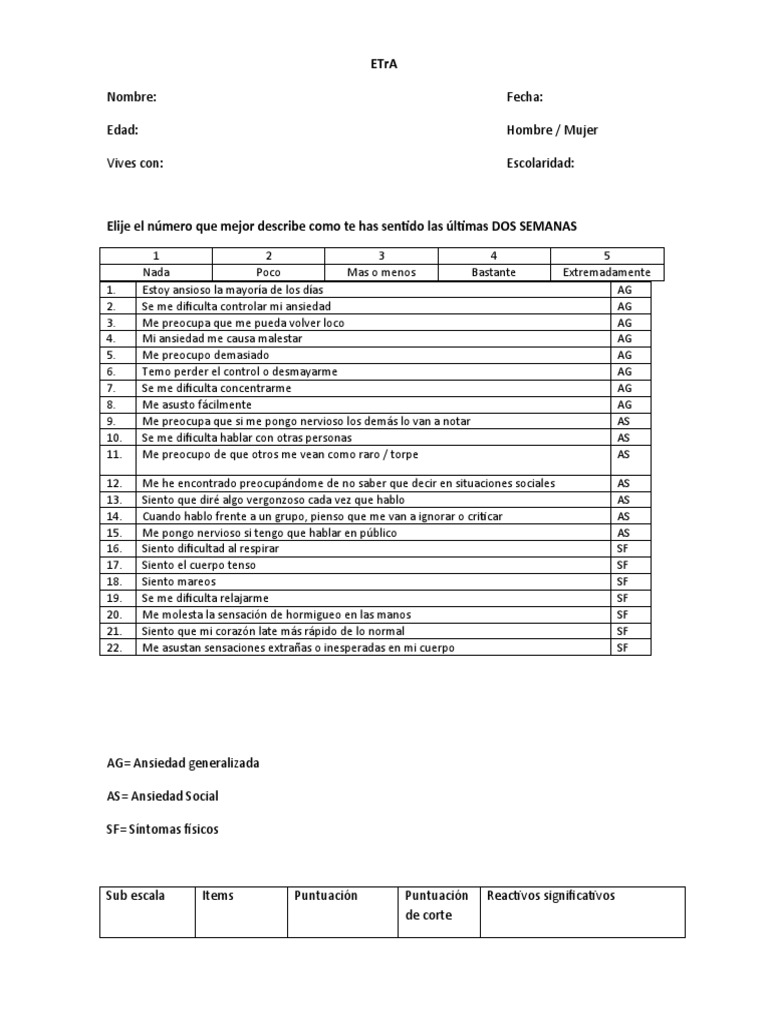 ETrA Interpretación | PDF | Ansiedad