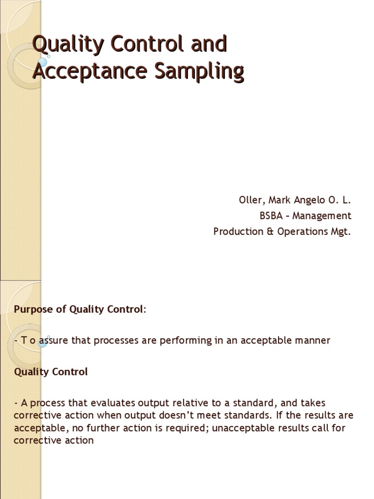 Quality Control and Acceptance Sampling | PDF | Quality | Statistical ...