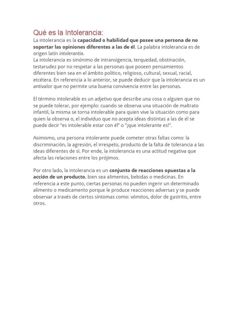 Intolerancia: Definición y Efectos | PDF