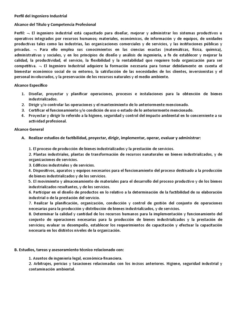 Perfil Del Ingeniero Industrial Pdf Ingeniería Industrial Gestión