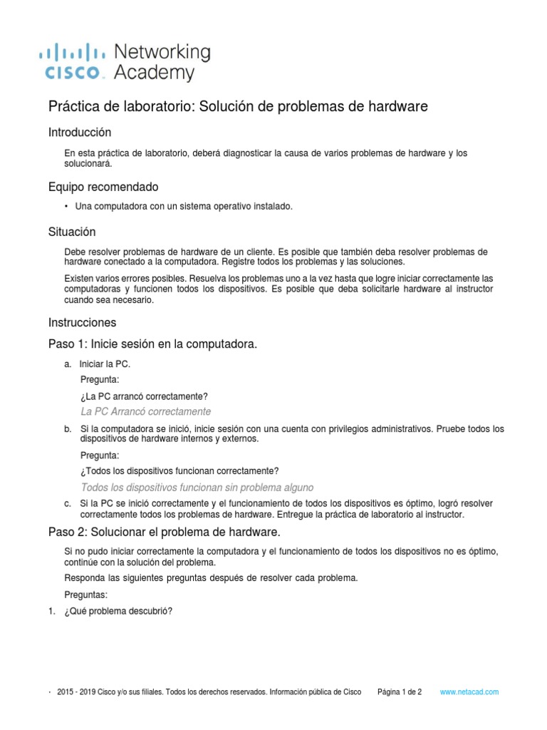 4.2.3.6 Lab - Troubleshoot Hardware Problems | PDF