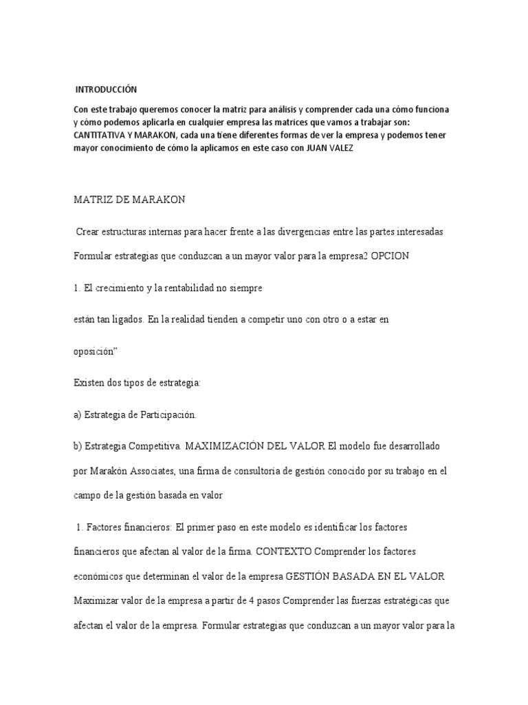 Análisis de Matriz Marakon en Empresas | PDF | Capital (economía ...