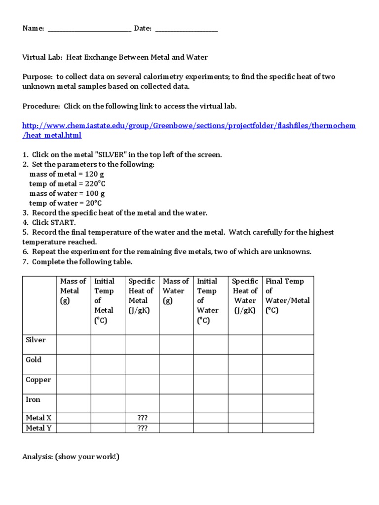 Unit 9 - Heat Exchange Virtual Lab | PDF | Heat | Calorimetry