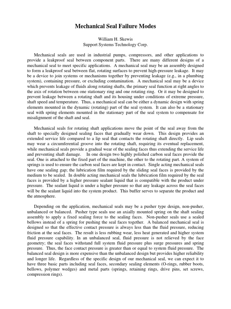 Mechanical Seal Failure Modes PDF Wear Reliability Engineering