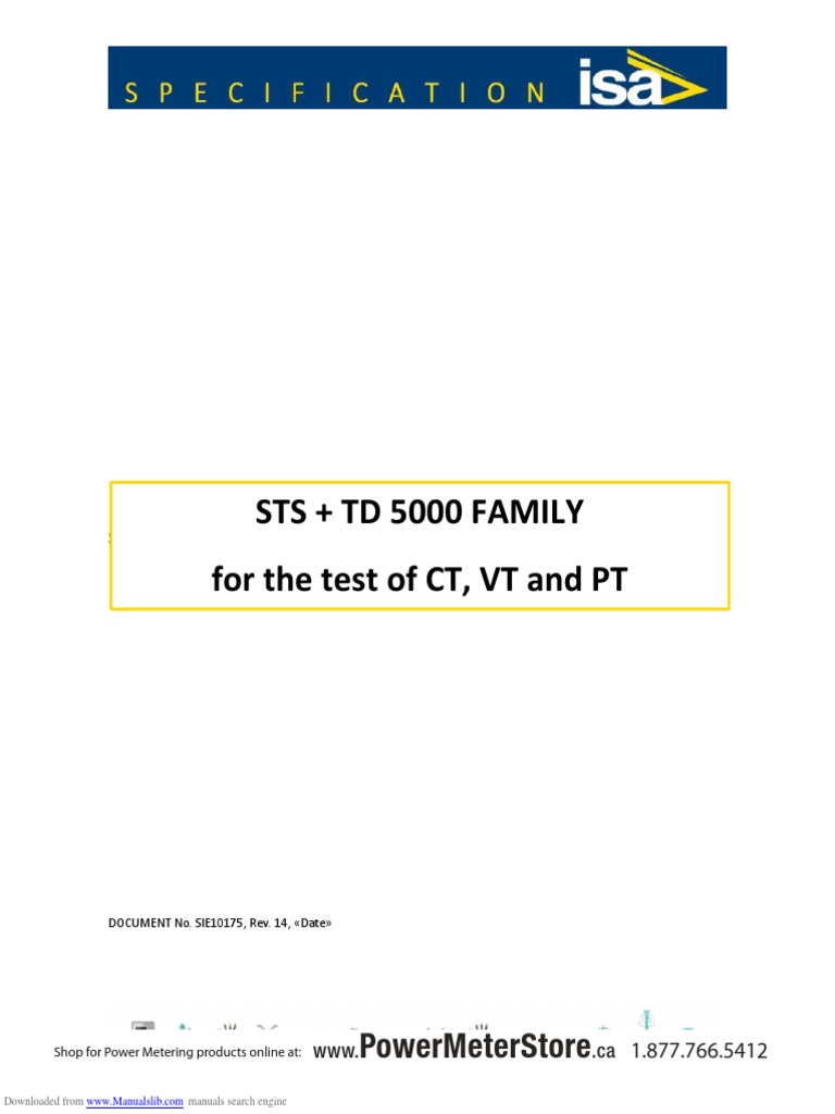 Sts + TD 5000 Family For The Test of CT, VT and PT: Powermeterstore ...