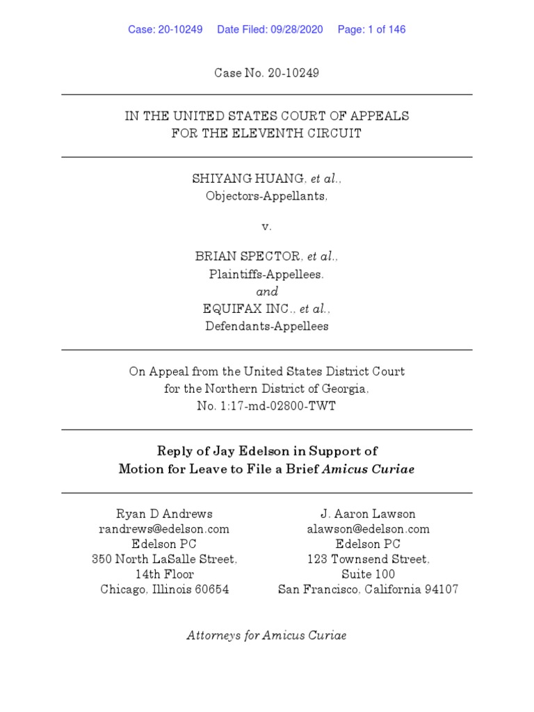 Equifax Reply Amicus Brief Transcript Evidence Showing $4.00 Vs $125.00 ...