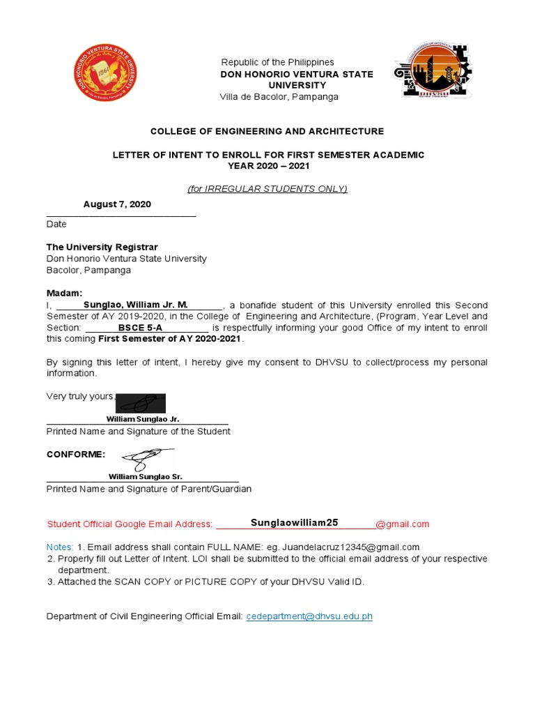 Letter of Intent To Enroll CE | PDF