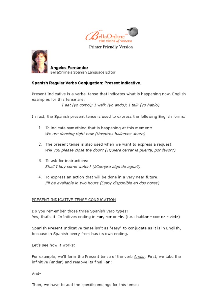 Present Tense - Regular Verbs | PDF | Grammatical Conjugation ...