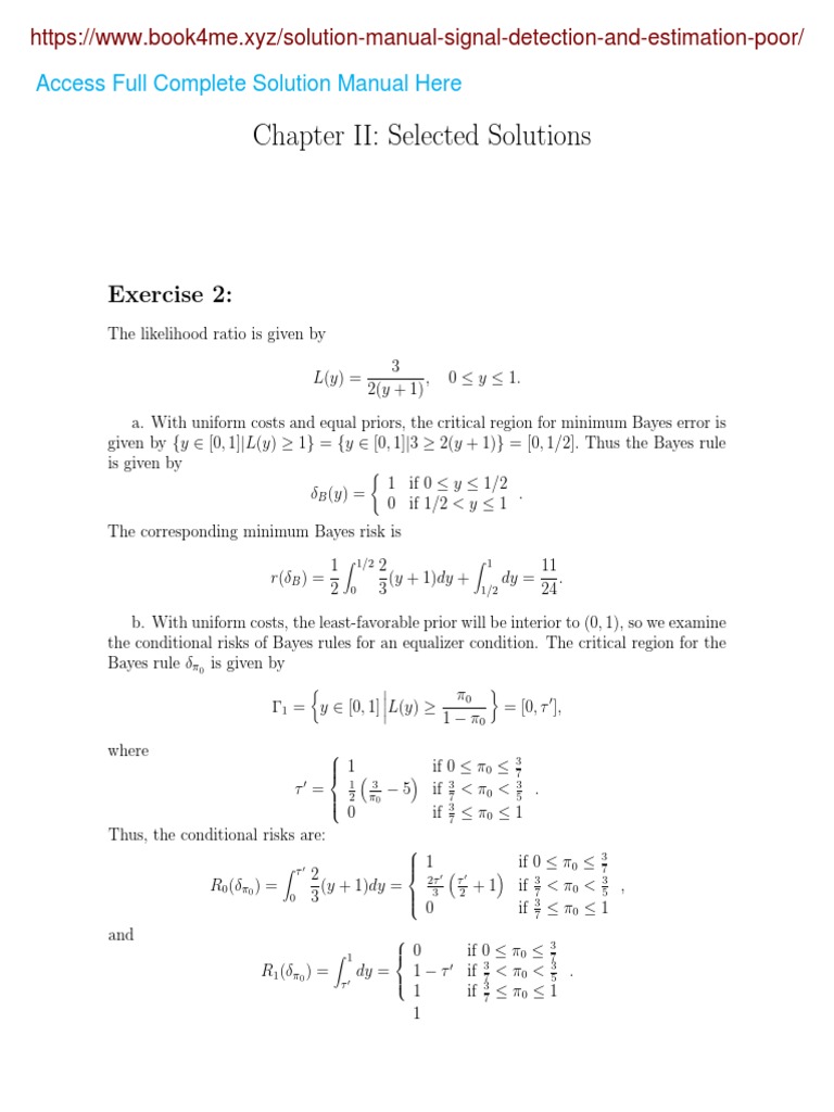 Solution Manual For An Introduction To Signal Detection and Estimation ...