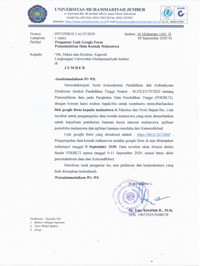 Surat Pemutakhiran Data | PDF