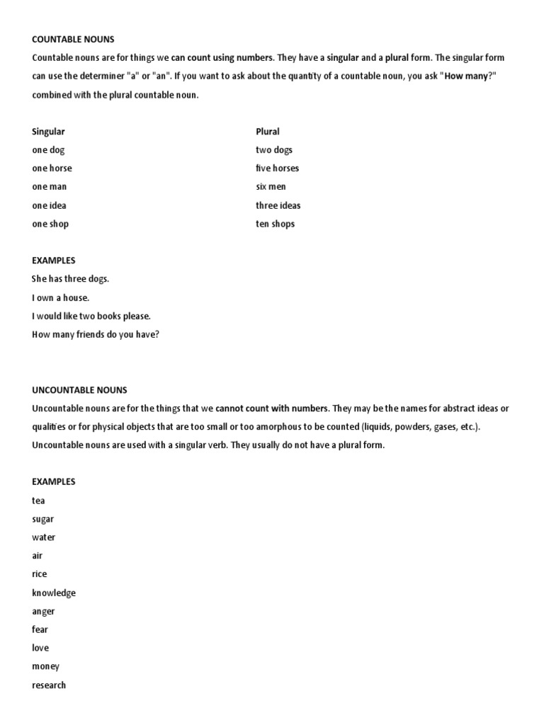 Grammar Countable Uncountable Nouns | PDF | Noun | Plural
