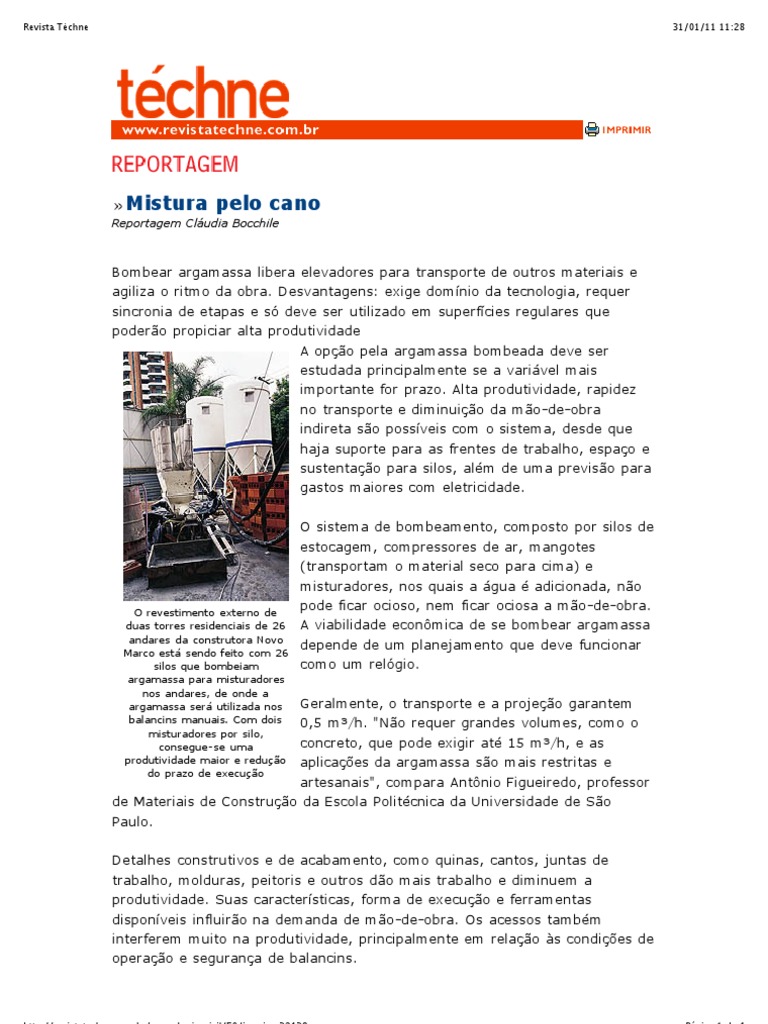 Revista Téchne - Argamassa Projetada | PDF | Argamassa (alvenaria) | Tempo