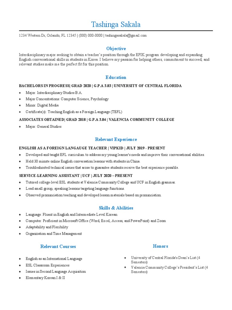 Ids Tefl Resume | PDF | English As A Second Or Foreign Language | Teaching