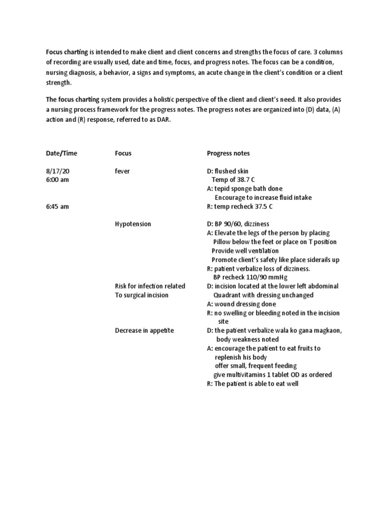 Focus Charting Is Intended To Make Client and Client Concerns and ...