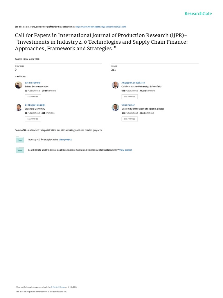 Call For Papers in International Journal of Production Research (IJPR ...