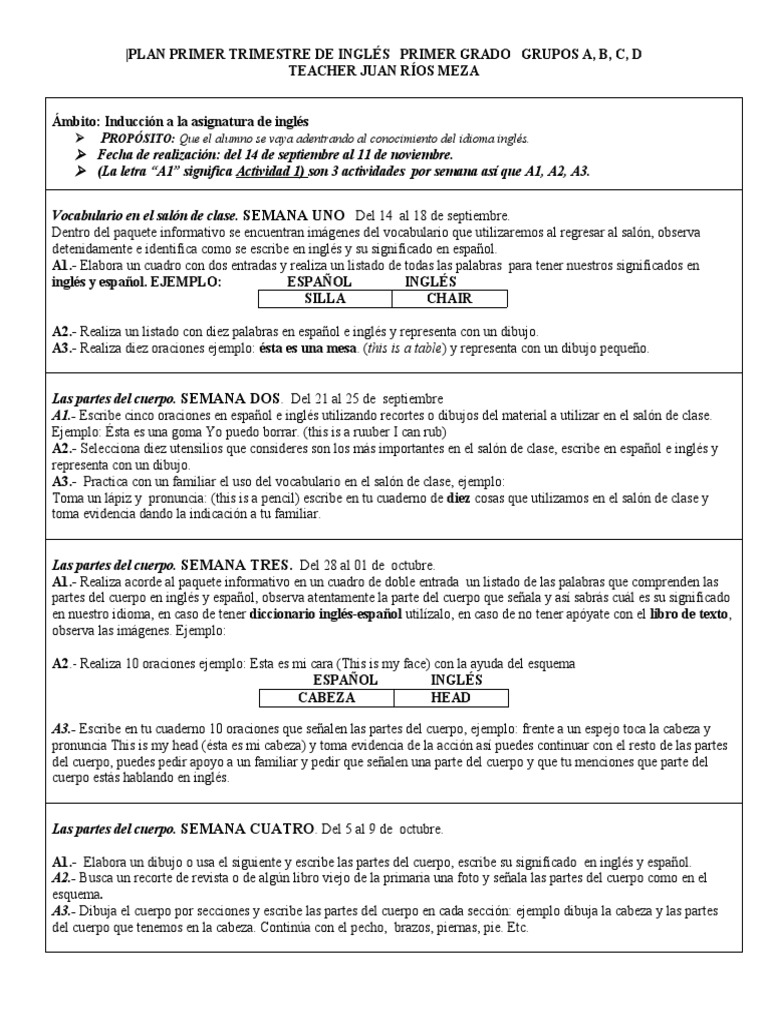 Plan1er - Trim - Inglés - 1abcd - Juan RM | PDF | Diccionario | Idiomas