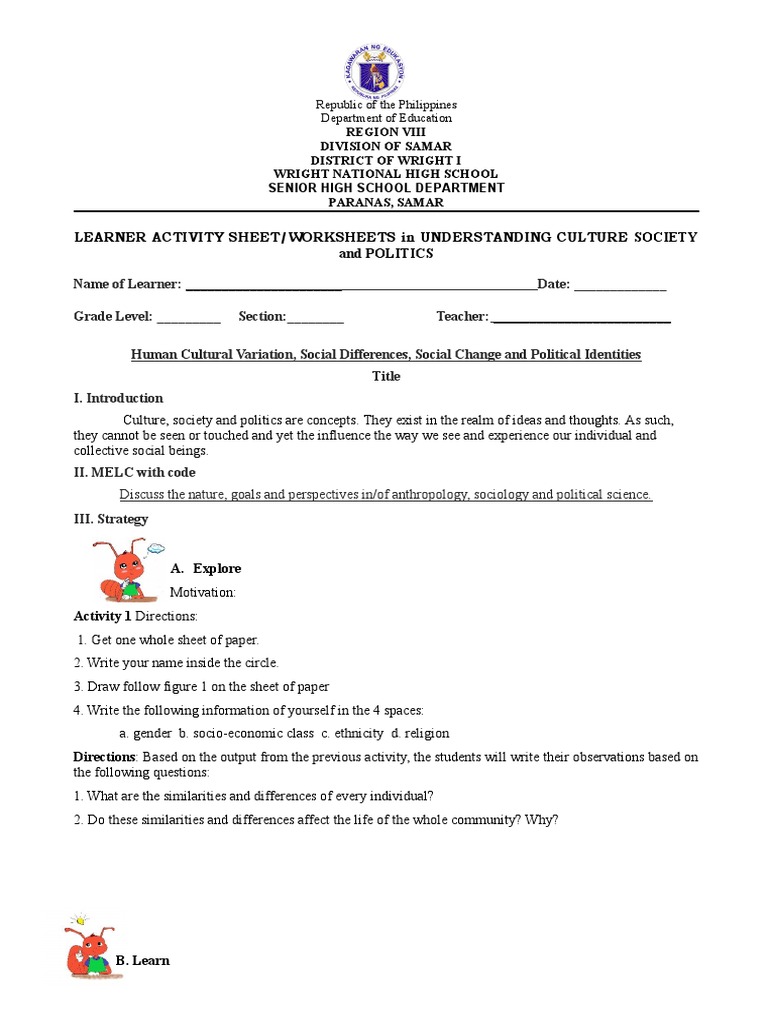 Culture Society Activity Worksheets | PDF | Identity (Social Science ...