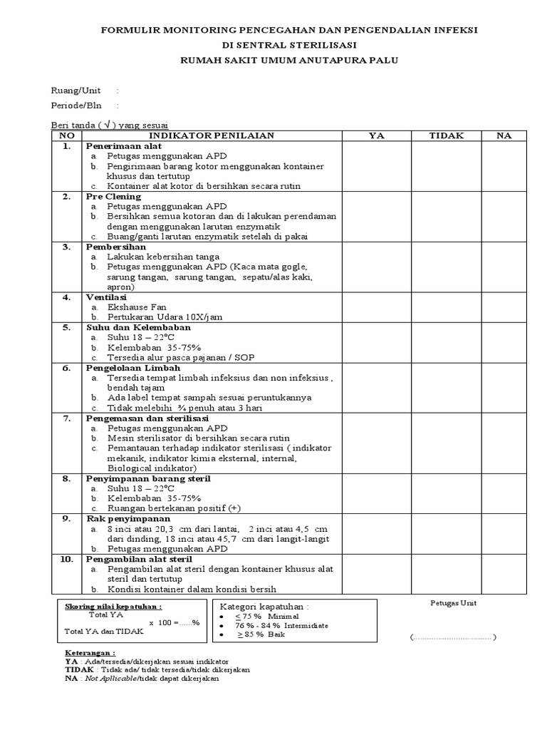 Formulir Monitoring CSSD | PDF