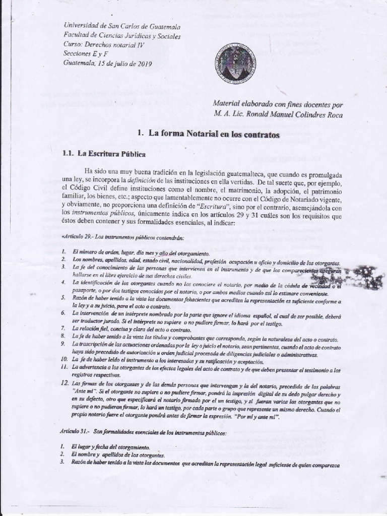Forma Notarial en Los Contratos | PDF | Derecho contractual | Derecho ...