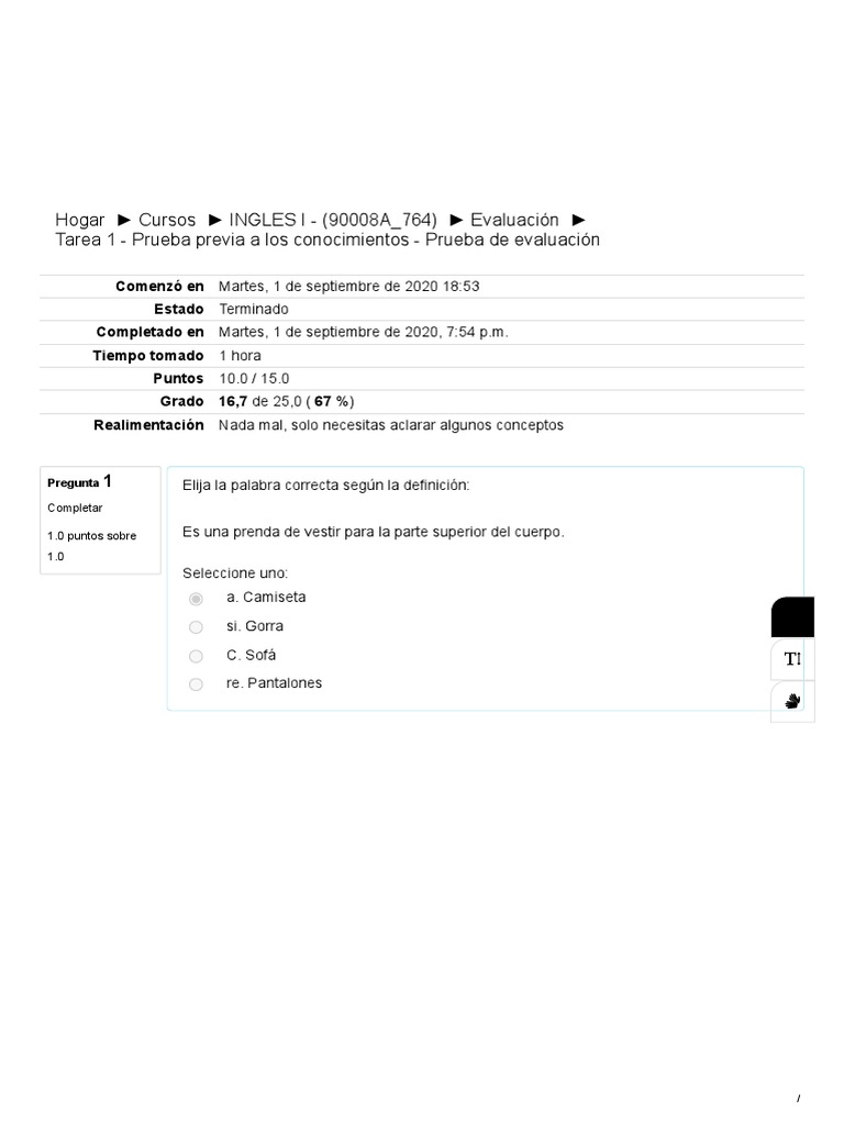 Task 1 - Pre - Knowledge Test - Evaluation Quiz - Ana | PDF
