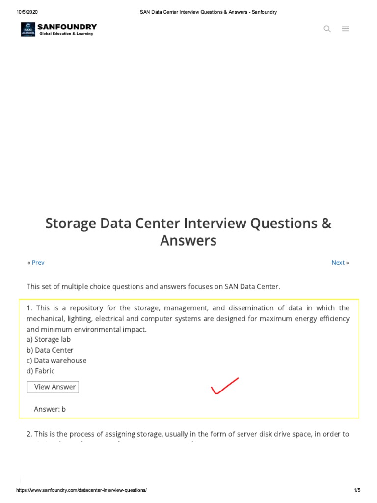 SAN Data Center Interview Questions & Answers - Sanfoundry PDF | PDF
