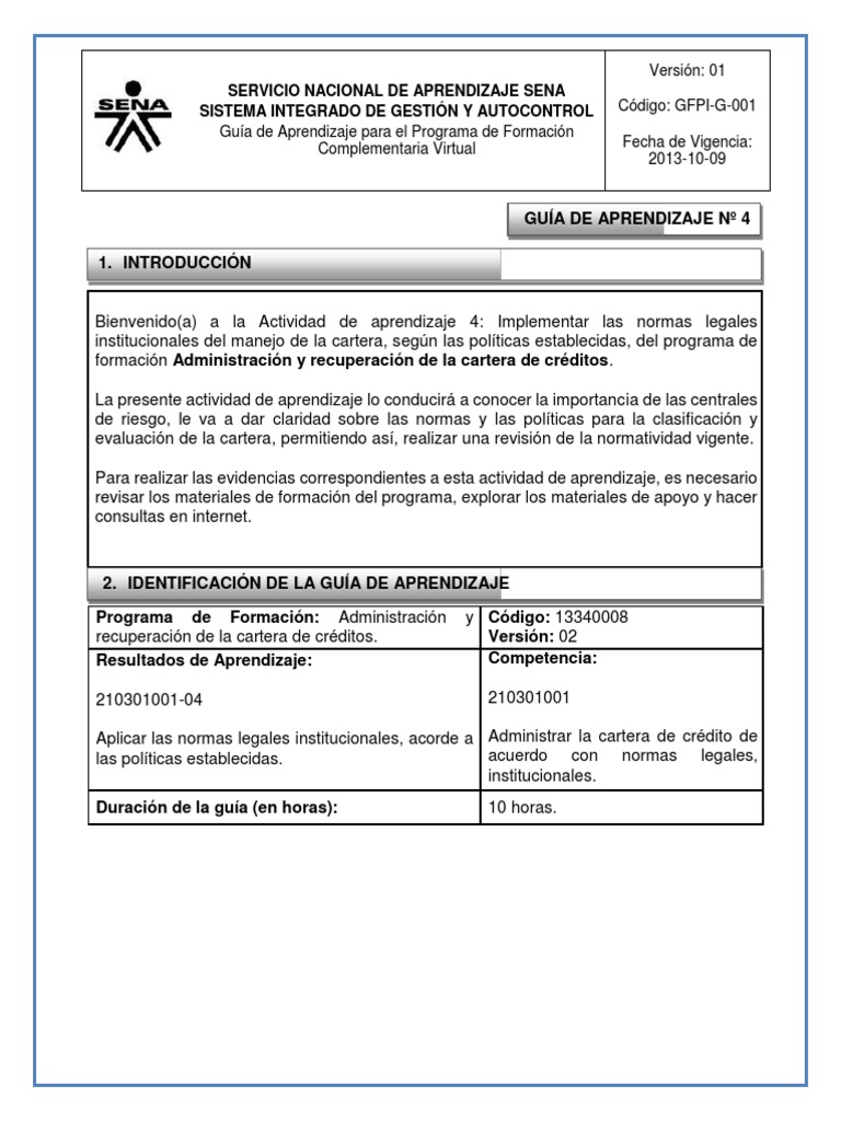 Guia Aprendizaje - 4 | PDF | Evaluación | Riesgo crediticio