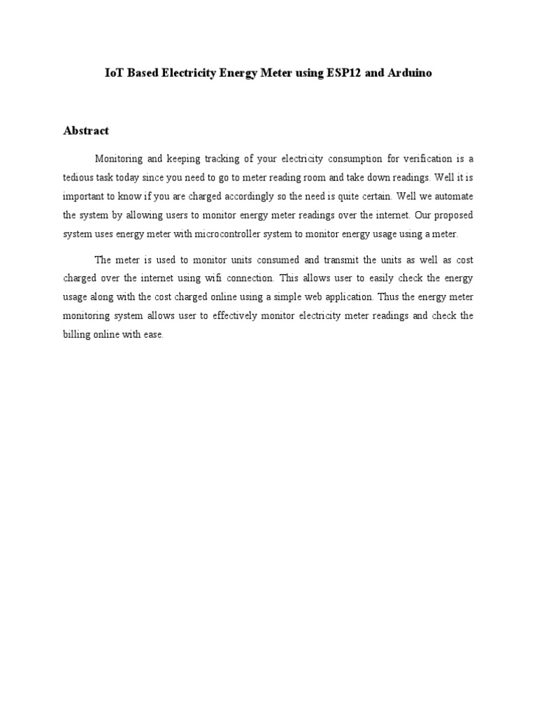 Iot Based Electricity Energy Meter Using Esp12 And Arduino Pdf Technology And Engineering