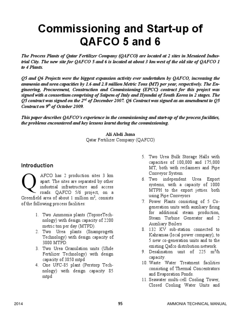 Commissioning and Start-Up of QAFCO 5 and 6: Ali Abdi Jama | PDF | Urea ...