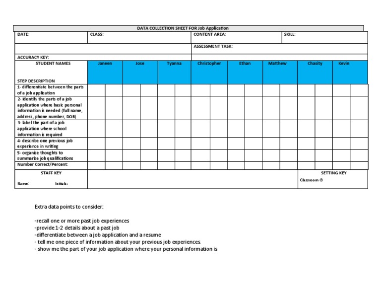 Data Collection Sheet For Job Application 1 | PDF