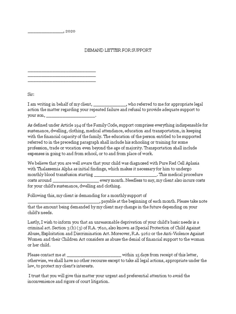 Demand Letter for Child Support | PDF