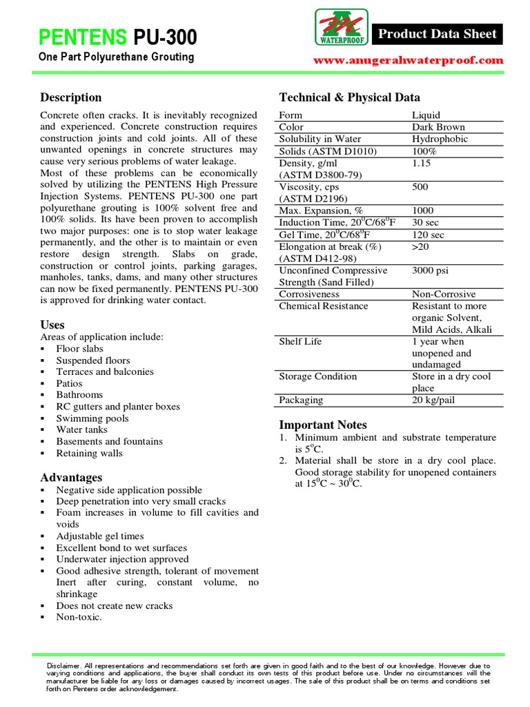 A Technical Product Data Sheet and Instructions for Use for PENTENS PU ...