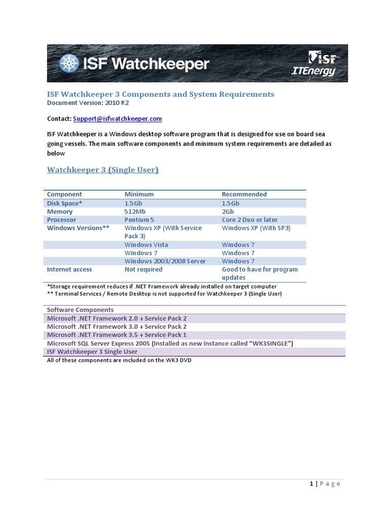 ISF Watchkeeper 3 Components and System Requirements: Document Version: 2010 R2 | PDF | Windows ...