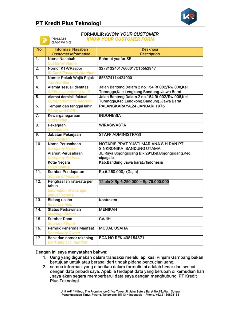 Formulir Know Your Customer-2 PDF | PDF