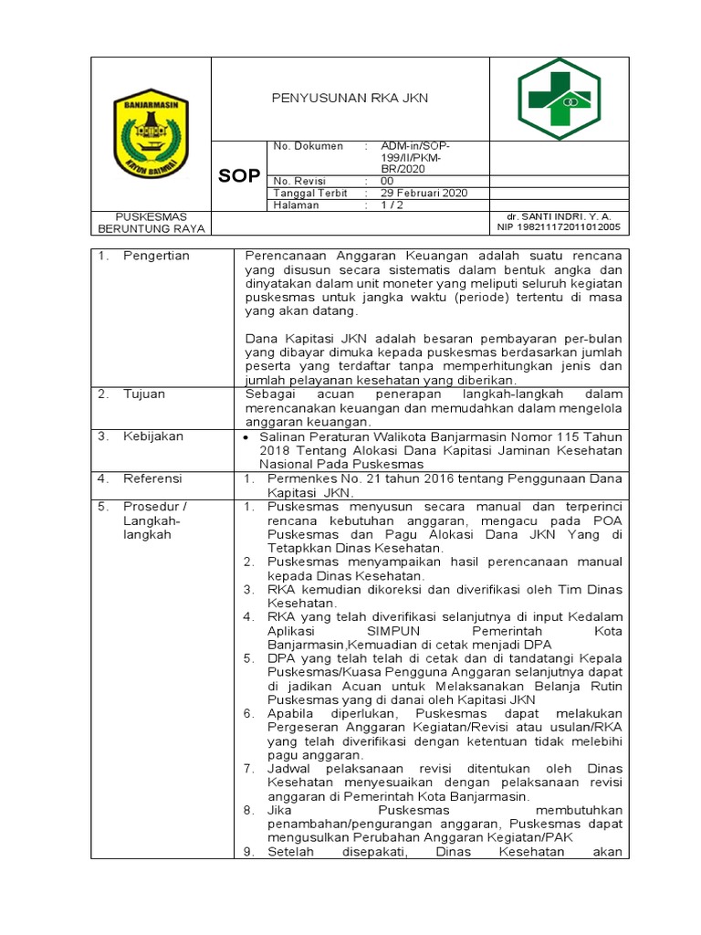 Sop Penyusunan Rka JKN | PDF