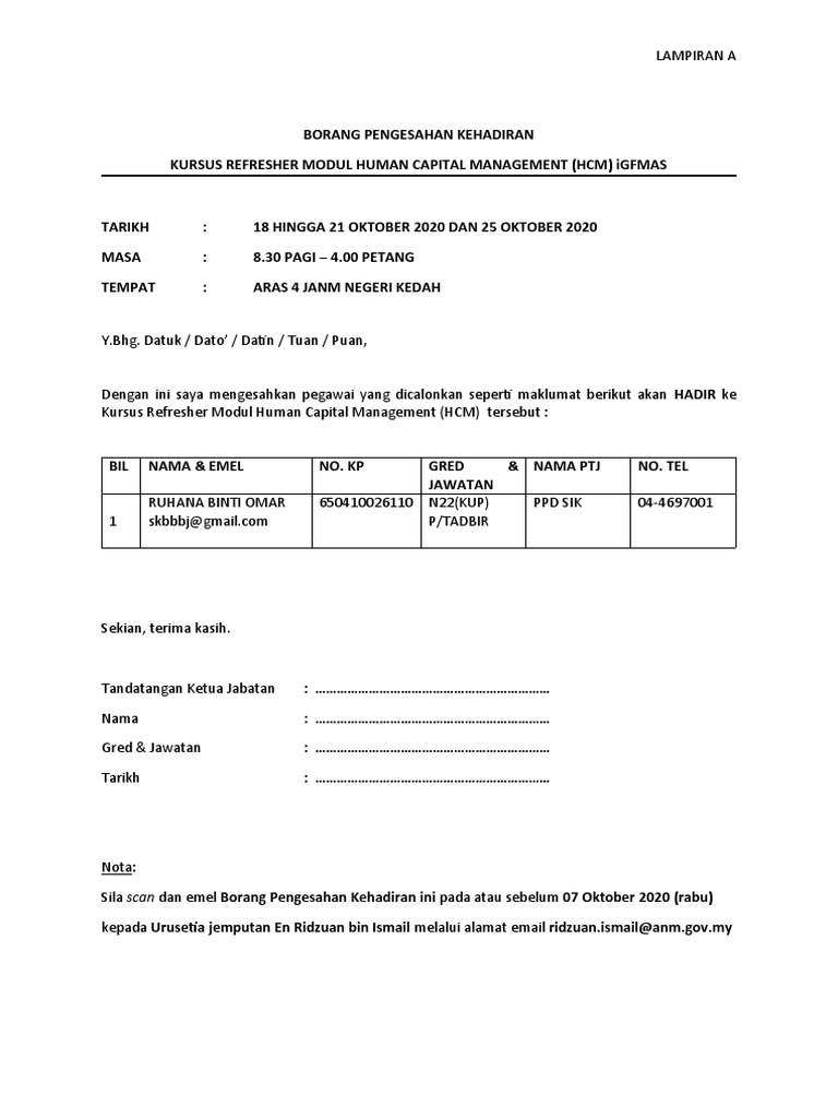 Borang Pengesahan Kehadiran | PDF
