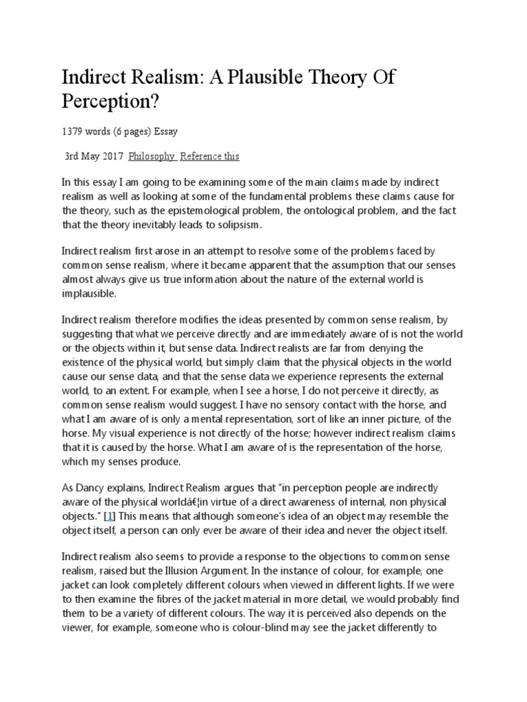 Indirect Realism: Perception and Its Issues | PDF | Philosophical ...