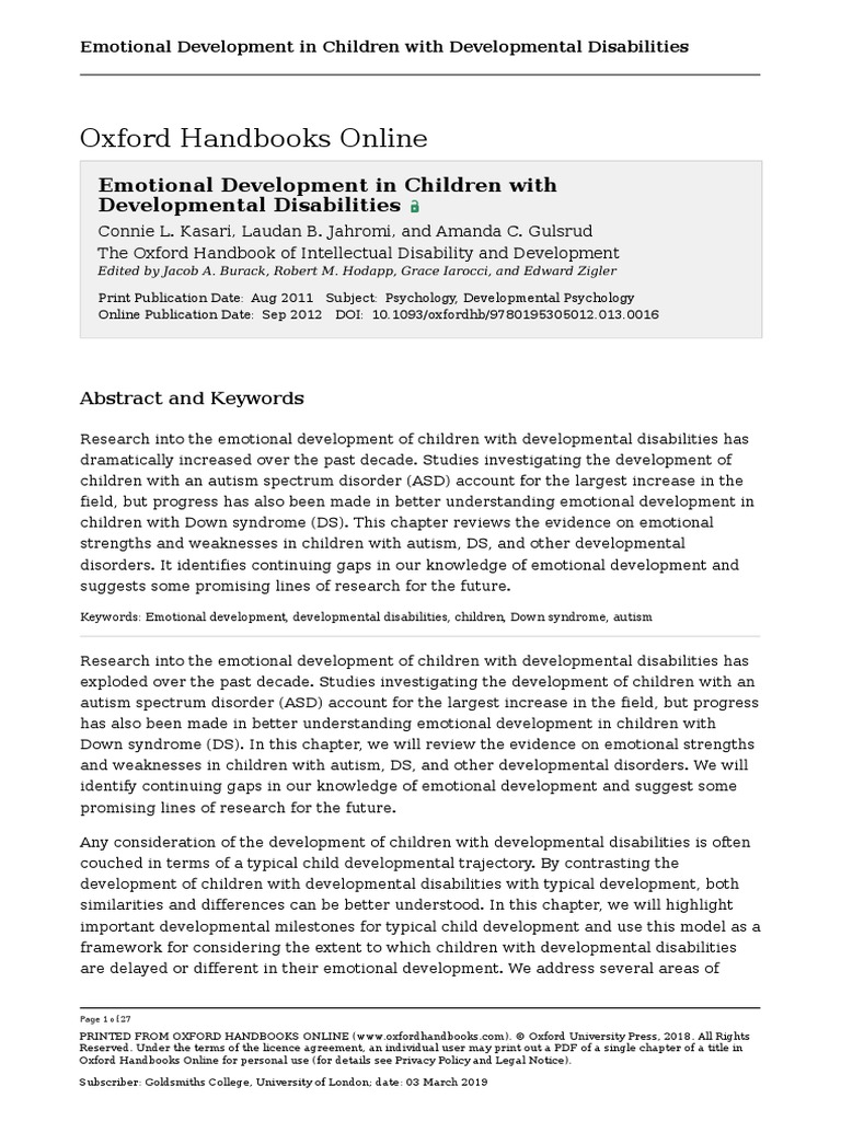 Emotional Development in Children With Developmental Disabilities PDF ...