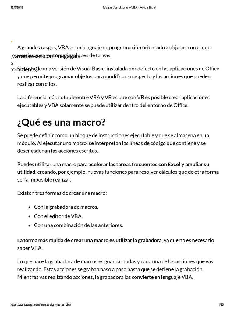 Megaguía Macros Y Vba Ayuda Excel Pdf Pdf Estructura De Datos De Matriz Macro 5814