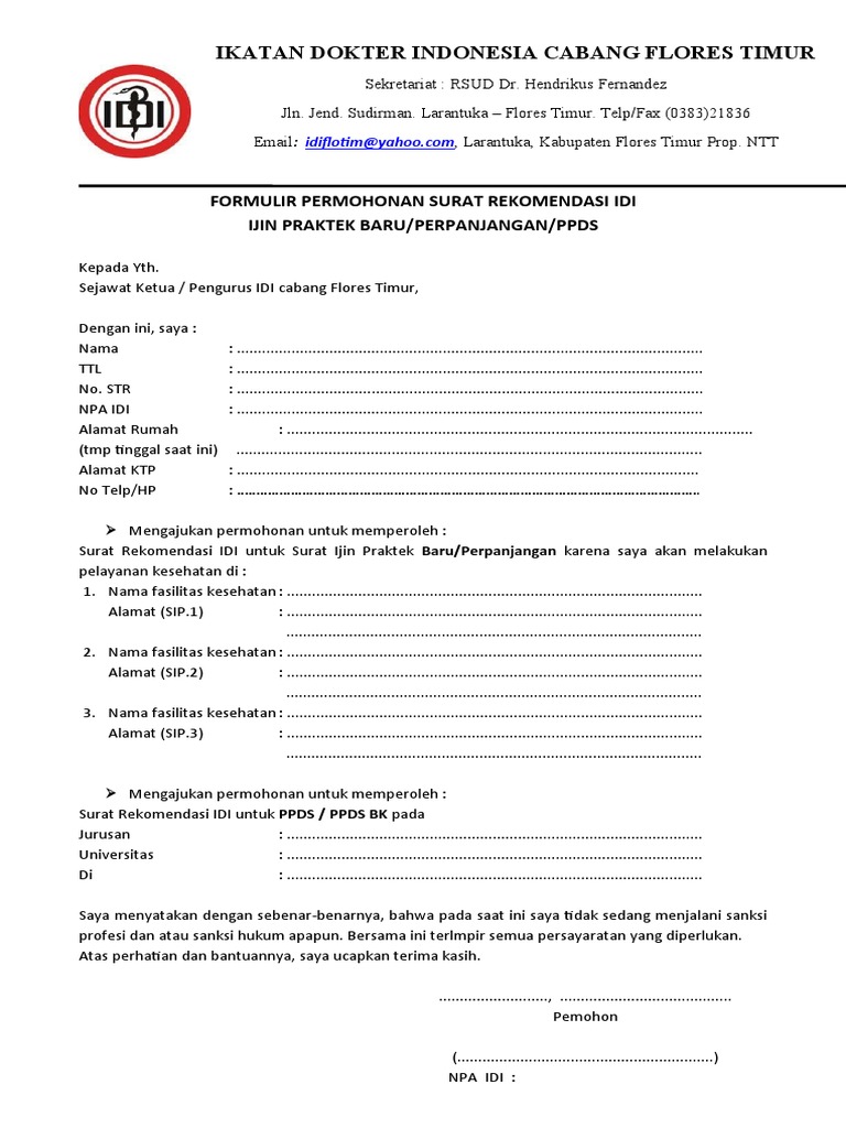 Formulir Rekomendasi IDI | PDF
