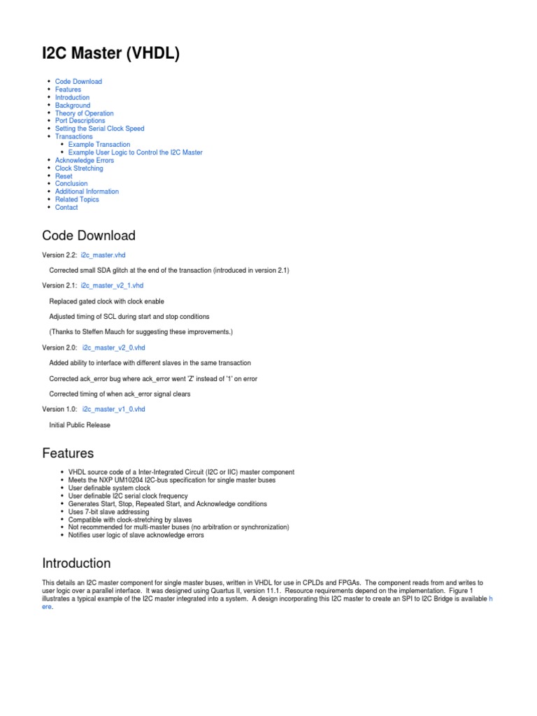 I2C Master (VHDL) : Code Download | PDF | Computer Engineering | Digital Electronics