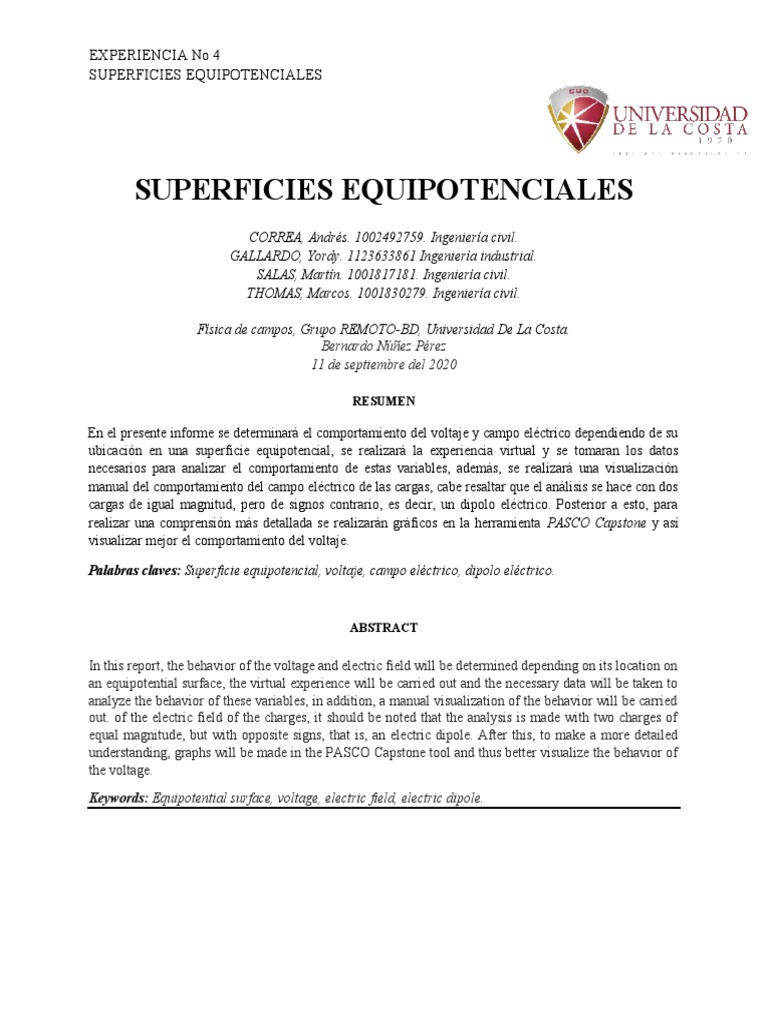 Superficies Equipotenciales - Informe de Laboratorio | PDF | Energía potencial | Electricidad