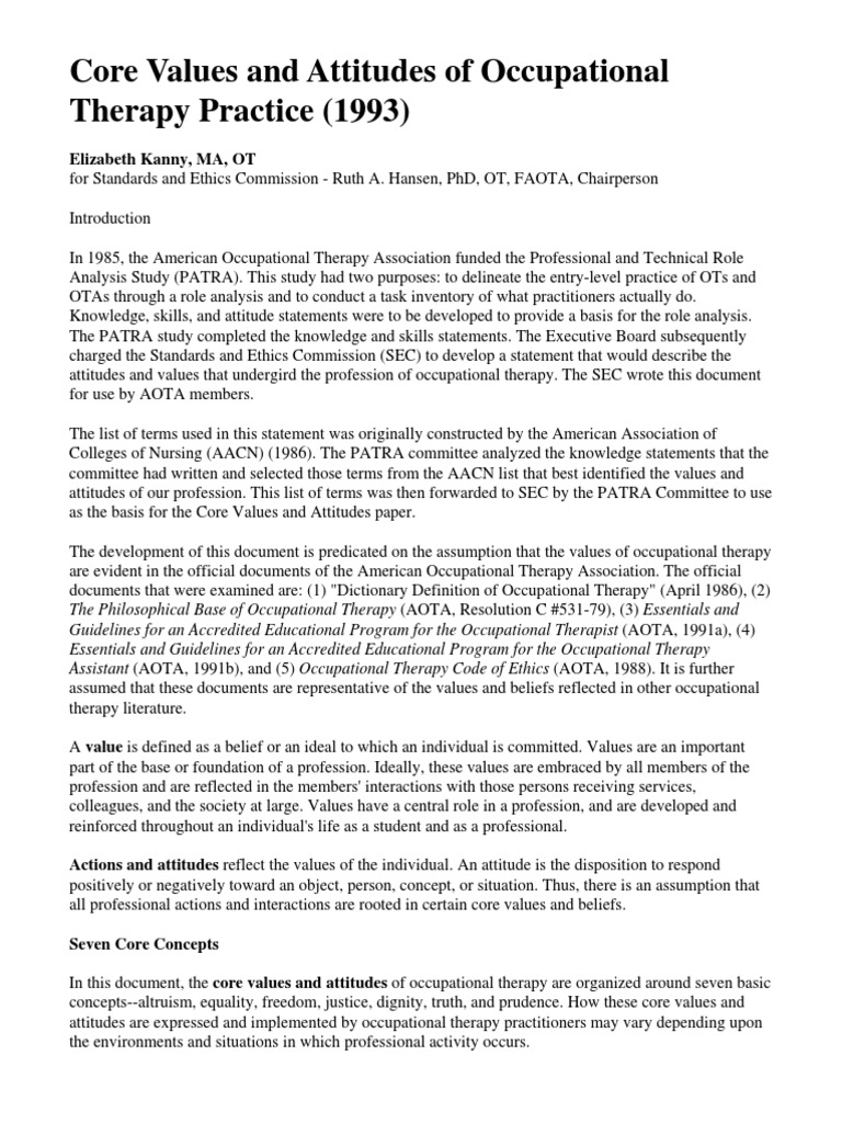 8-Core Values PDF | PDF | Occupational Therapy | Value (Ethics)