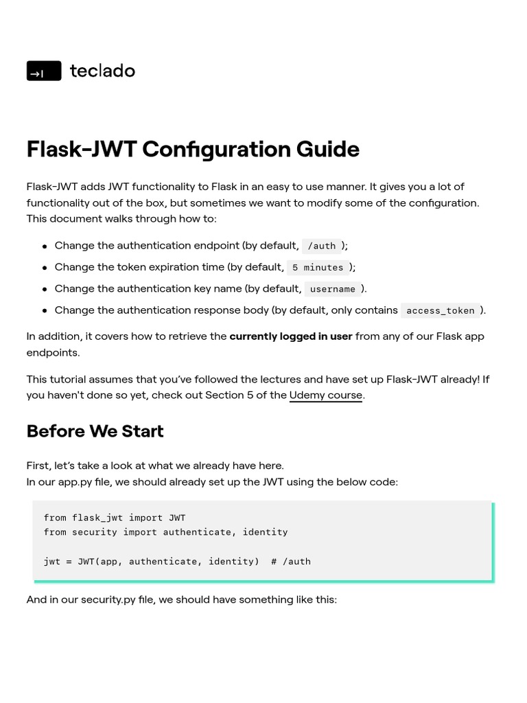 Flask Jwt Configuration Tutorial Pdf Authentication User Computing