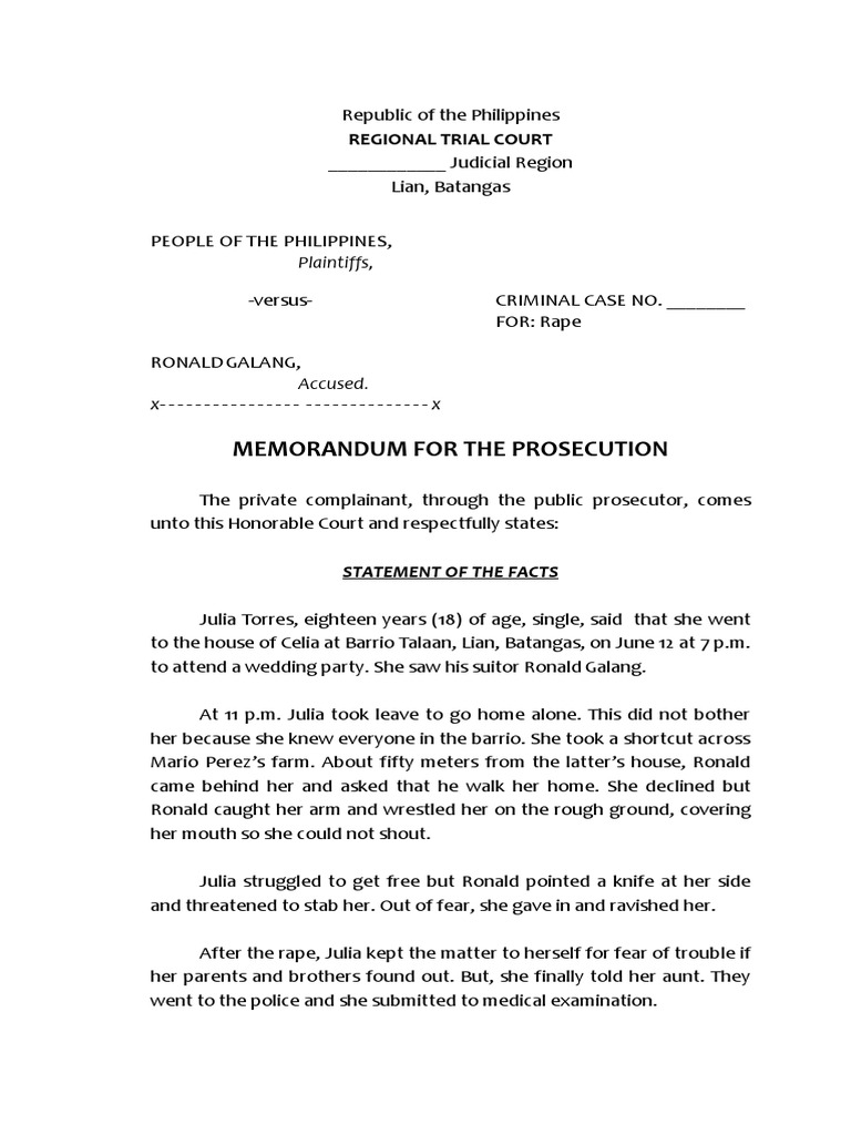 Memorandum For The Prosecution 1 PDF | PDF | Rape | Prosecutor