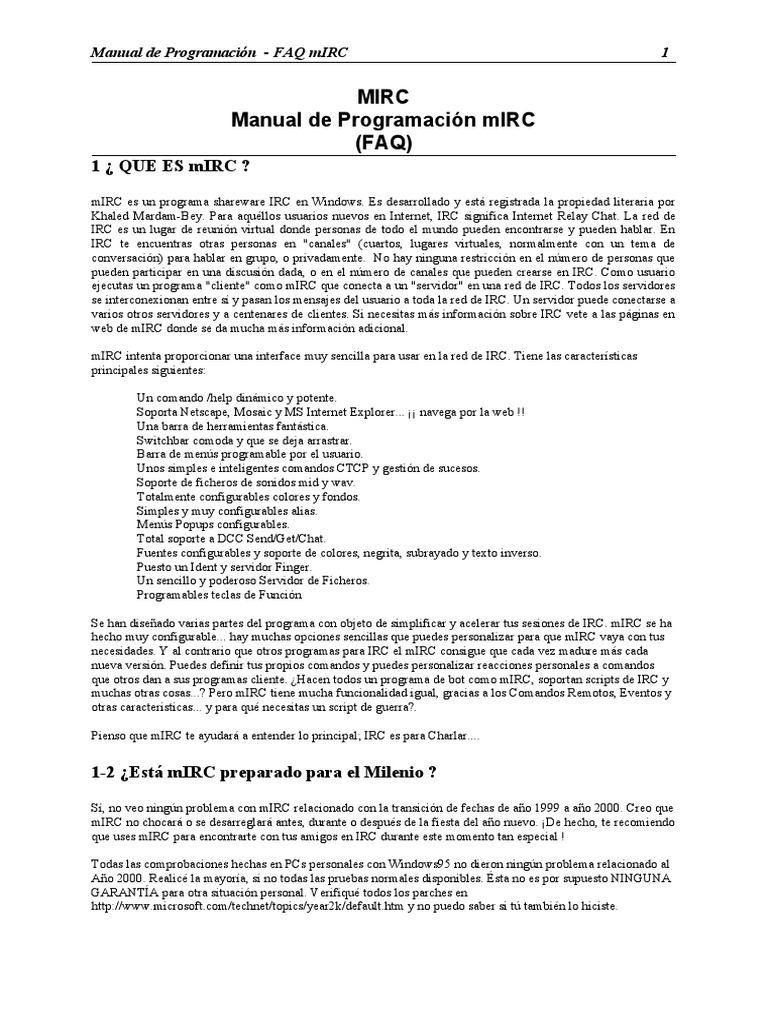Manual de Programacion mIRC - FAQ | PDF | Internet Relay Chat | Chat en linea