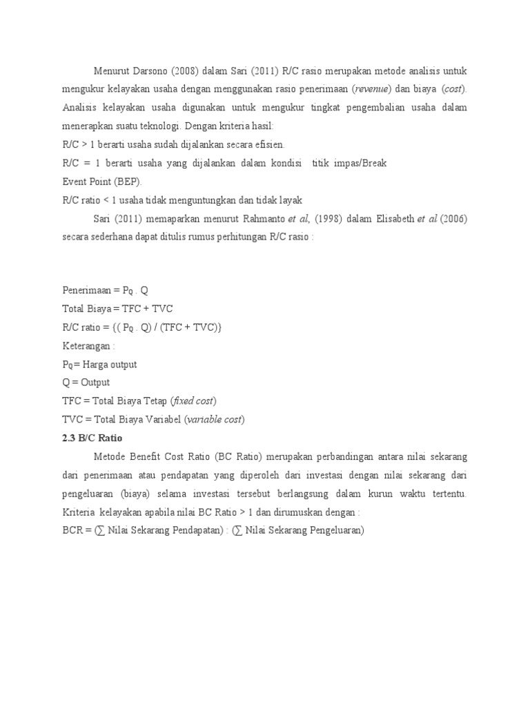 Analisis RC Ratio Dan BC Rtaio | PDF